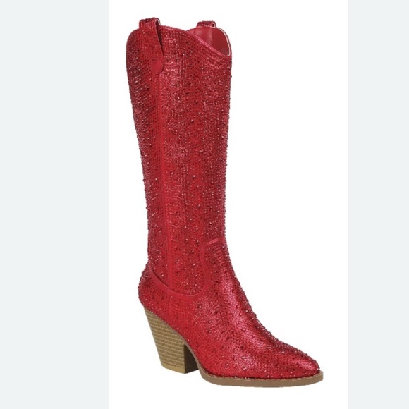 Forever 21 | Shoes | Forever River Ii Ruby Red Rhinestone Tall Cowboy ...